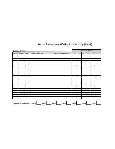 10+ Weekly Practice Log Templates in PDF | DOC