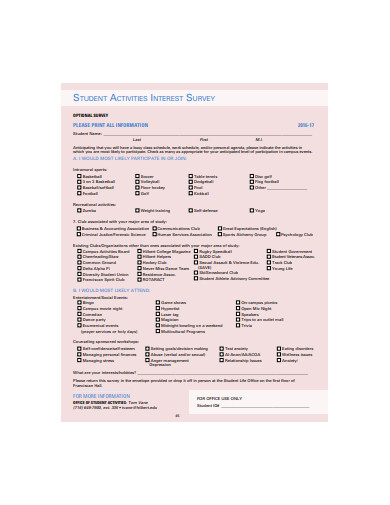 16+ Student Interest Survey Templates in PDF | DOC