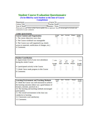 8+ Course Evaluation Questionnaire Templates in PDF | DOC