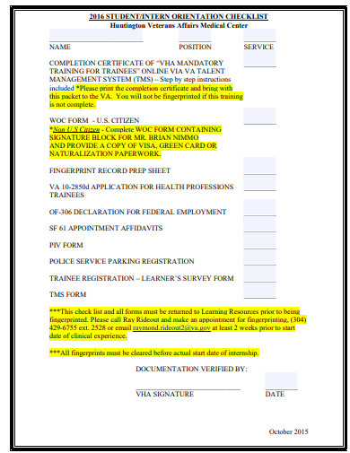 6+ Internship Orientation Checklist Templates in PDF