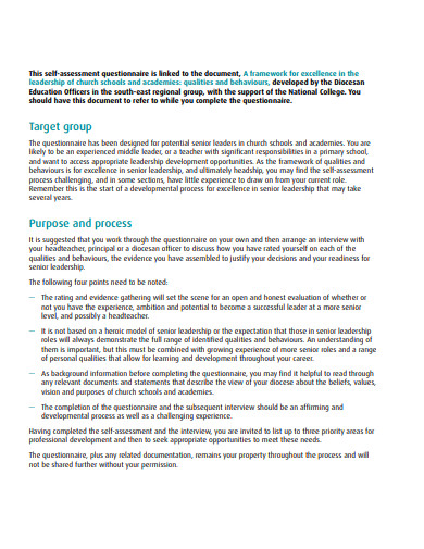 9+ Leadership Assessment Questionnaire Templates in PDF