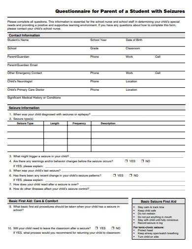 23+ Parent Questionnaire Templates in PDF | DOC