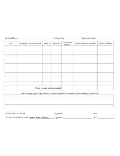 6+ Student Volunteer Service Log Templates in PDF