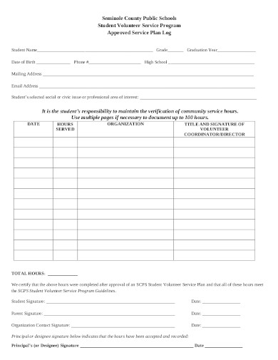 6+ Student Volunteer Service Log Templates in PDF