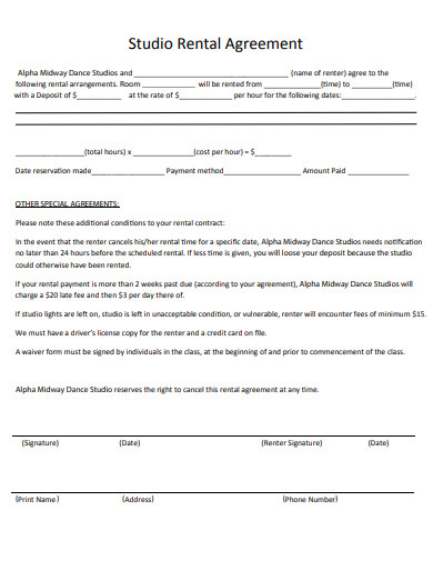 24+ Studio Rental Agreement Templates in PDF