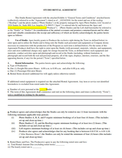 24+ Studio Rental Agreement Templates in PDF