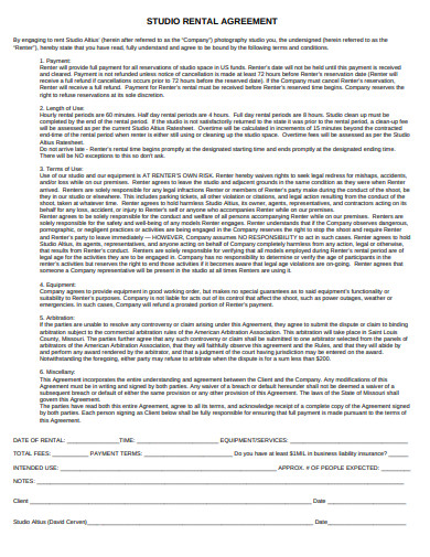 24+ Studio Rental Agreement Templates in PDF