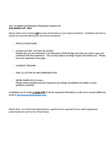 11+ Internship Program Checklist Templates in PDF | DOC