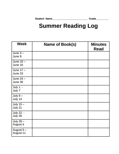 FREE 13+ Summer Reading Log Templates in PDF | MS Word