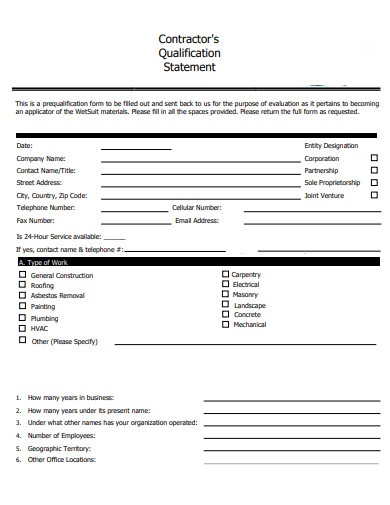 14+ Contractor Qualification Statement Templates in PDF | DOC