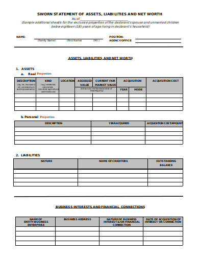 14+ Assets & Liabilities Statement Templates in DOC | PDF