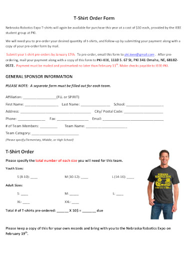FREE 10+ Shirt Order Form Templates in PDF | MS Word