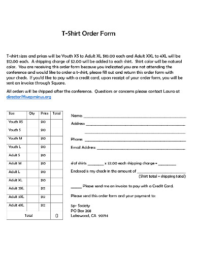 FREE 10+ Shirt Order Form Templates in PDF | MS Word