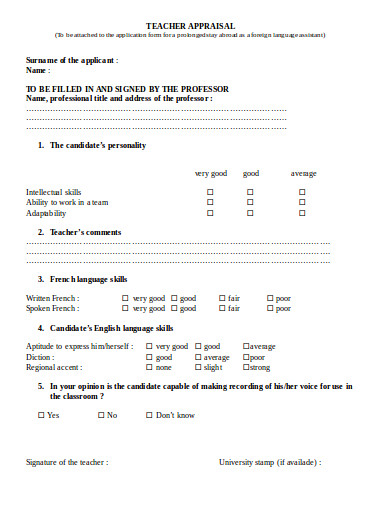 7+ Teacher Appraisal Form Templates in PDF | DOC