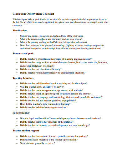 12+ Teacher Observation Checklist Templates in PDF | MS Word