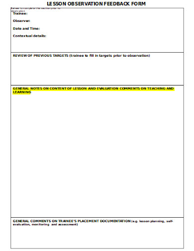 11+ Teacher Feedback Form Templates in Doc | PDF
