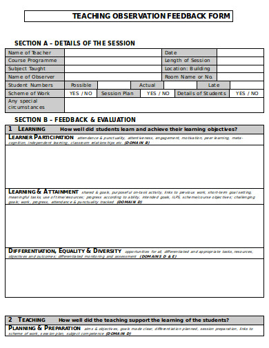 11+ Teacher Feedback Form Templates in Doc | PDF
