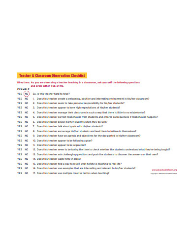 12+ Teacher Observation Checklist Templates in PDF | MS Word