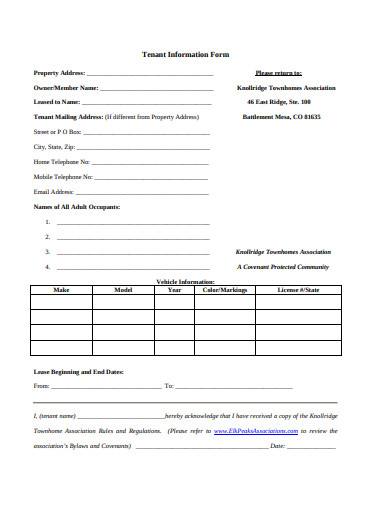19+ Tenant Information Form Templates in PDF | DOC