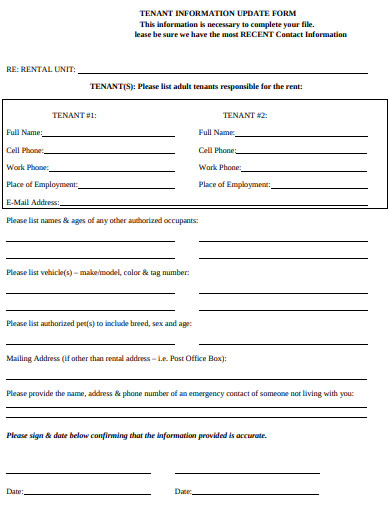 19+ Tenant Information Form Templates in PDF | DOC