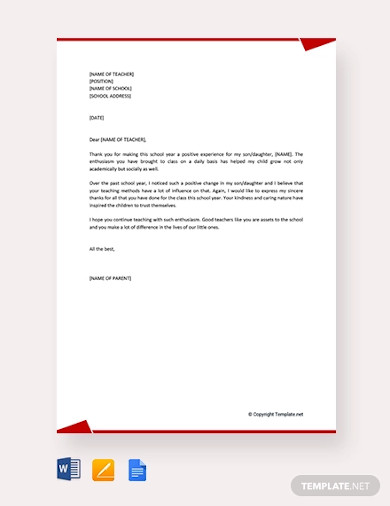 8+ Letter Templates to Teacher from Parent in PDF | DOC | Google Docs ...