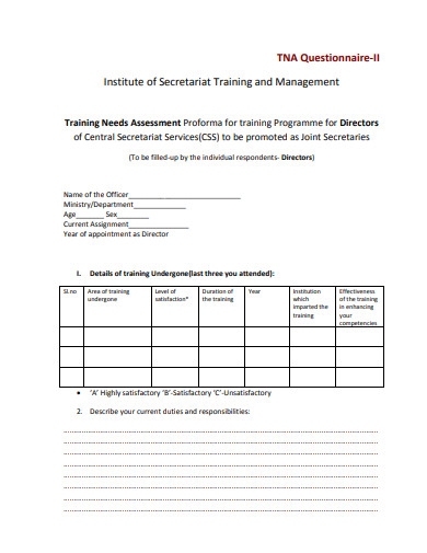 4+ Training Needs Analysis Questionnaire Templates in PDF | DOC