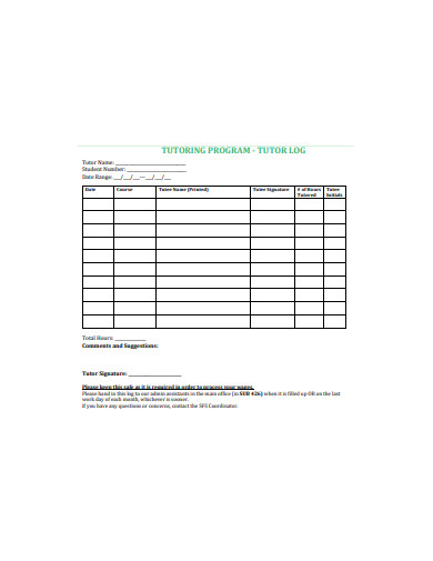 10+ Tutoring Log Sheet Templates in PDF | DOC