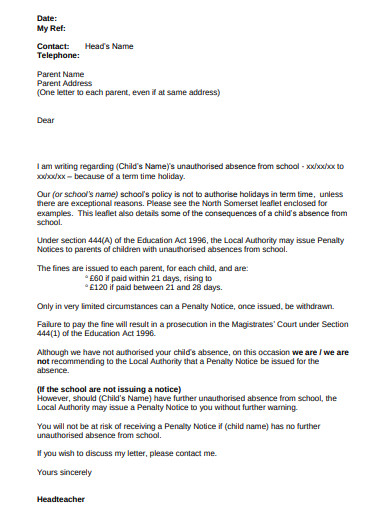 Free 13+ School Absence Letter Templates in PDF | DOC