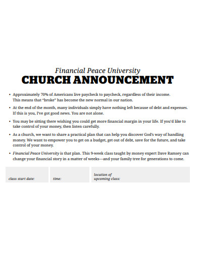 10 Church Announcement Templates In PDF DOC