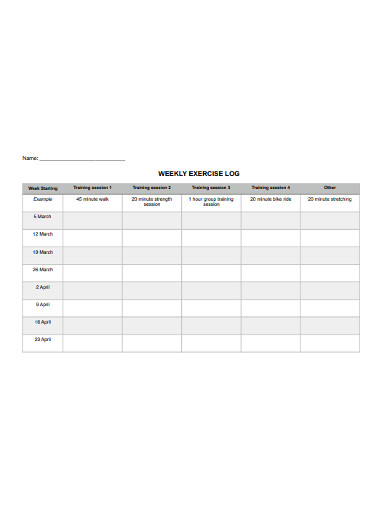 FREE 5+ Weekly Exercise Log Templates in PDF | MS Word