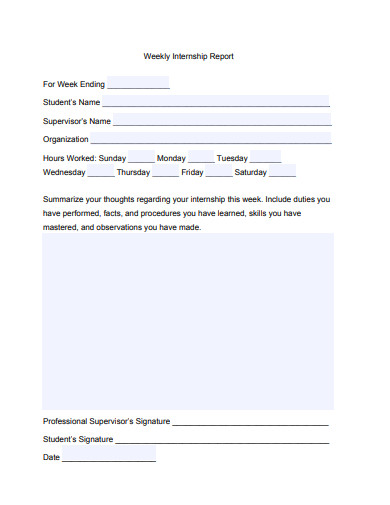 11+ Internship Weekly Report Templates in PDF | DOC