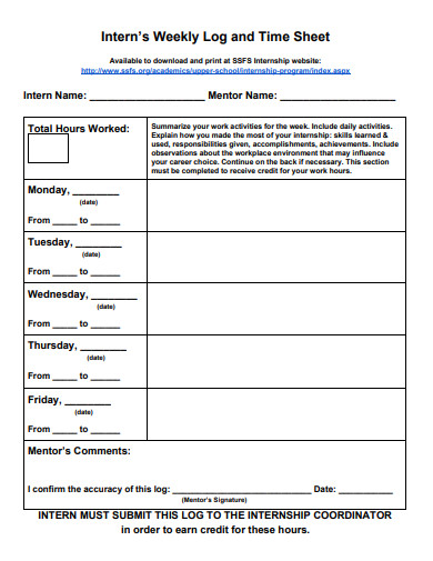11+ Internship Time Log Templates in PDF | DOC
