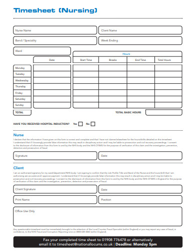 9+ Nursing Timesheet Templates in PDF | DOC | XLS