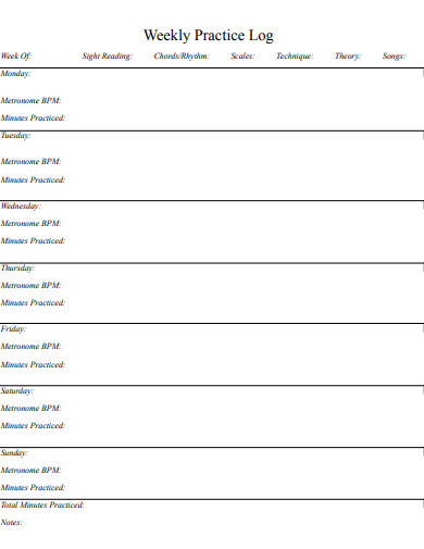 10+ Weekly Practice Log Templates in PDF | DOC