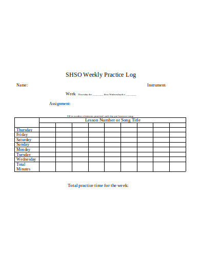 10+ Weekly Practice Log Templates in PDF | DOC