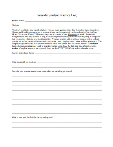 10+ Weekly Practice Log Templates in PDF | DOC
