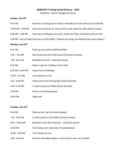8 +Training Itinerary Templates in PDF