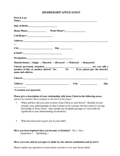 FREE 6+ Church Membership Application Form Templates in PDF | MS Word