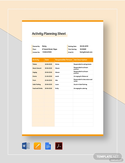 36 Activity Plan Sample Example Format