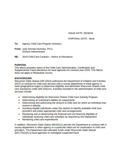 11+ Child Care Memo Templates in PDF | WORD