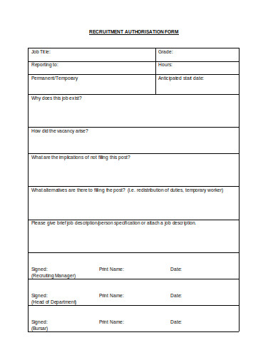 5+ Recruitment Authorisation Form Templates in PDF | MS Word