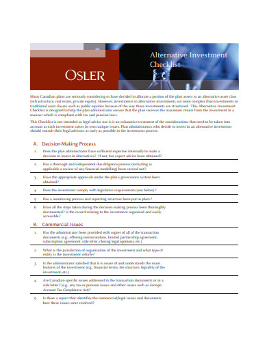 11+ Investment Checklist Templates in PDF | DOC