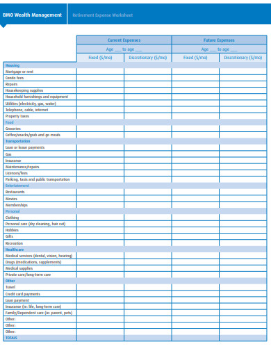 11 Retirement Expense Worksheet Templates In PDF DOC