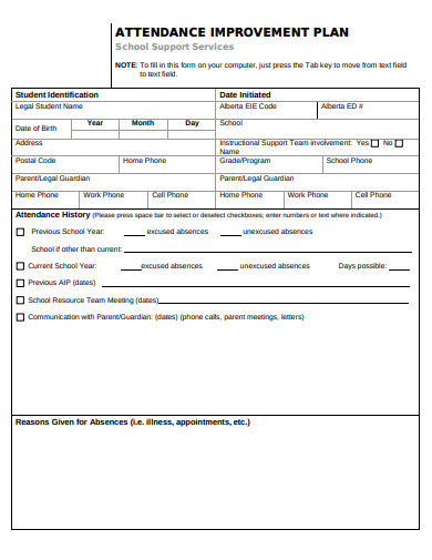 10+ Attendance Improvement Plan Templates in PDF | DOC