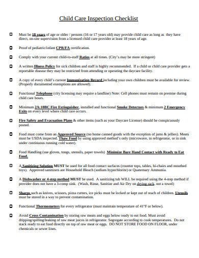 11+ Child Care Inspection Checklist Templates in PDF | DOC