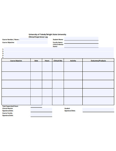 10+ Clinical Experience Log Templates in PDF | DOC