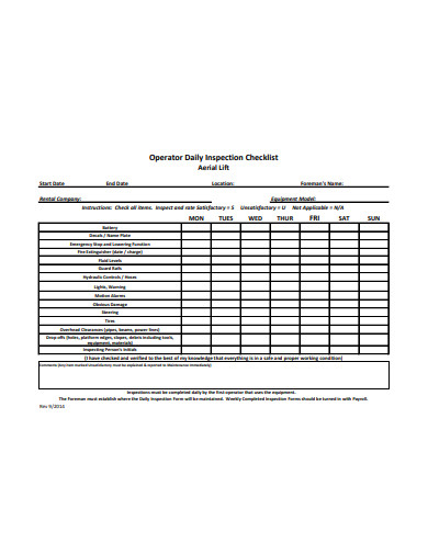 11+ Daily Safety Inspection Checklist and Form Templates in PDF | XLS | DOC