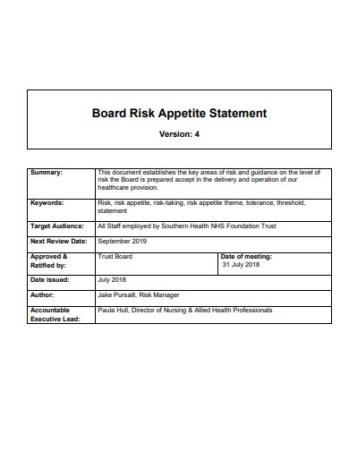 9+ Risk Appetite Statement Templates in PDF | DOC