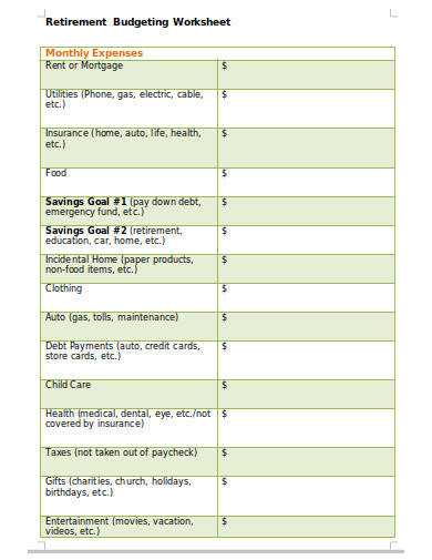 11+ Retirement Budget Worksheet Templates in PDF | DOC