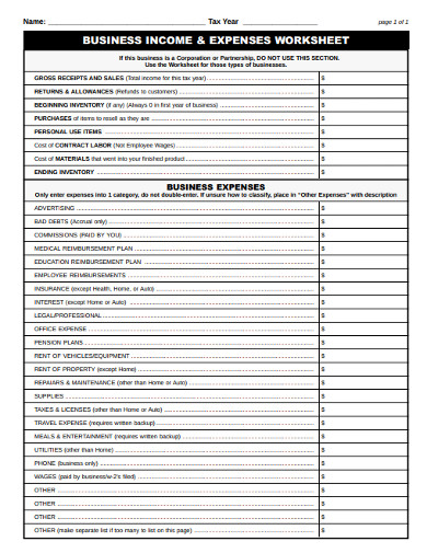 12 Business Expenses Worksheet In PDF DOC